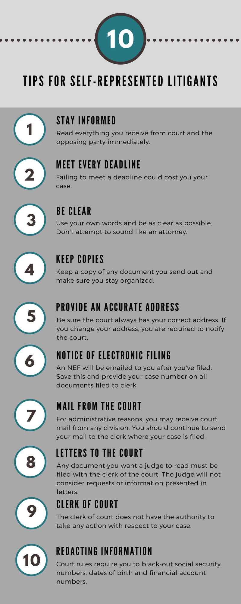 Tips for Self-Represented Litigants